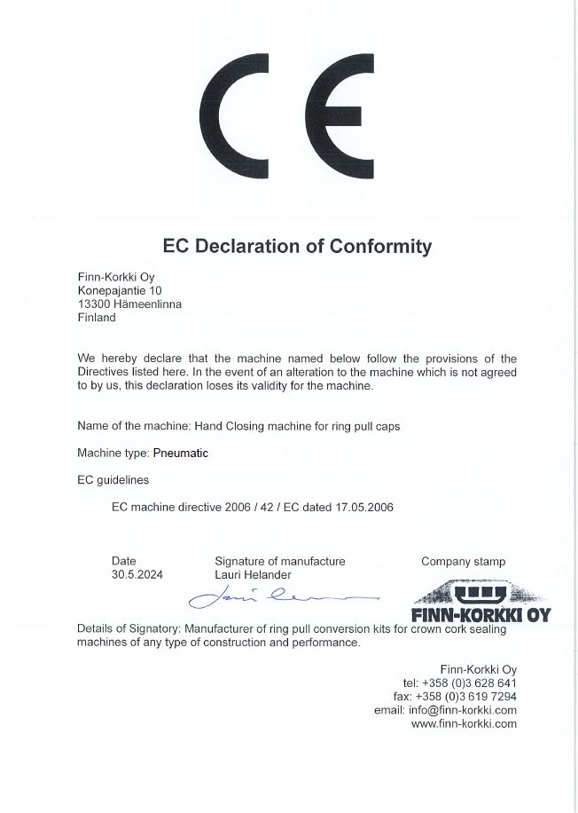 User guides for single head capping machines - Finn-Korkki